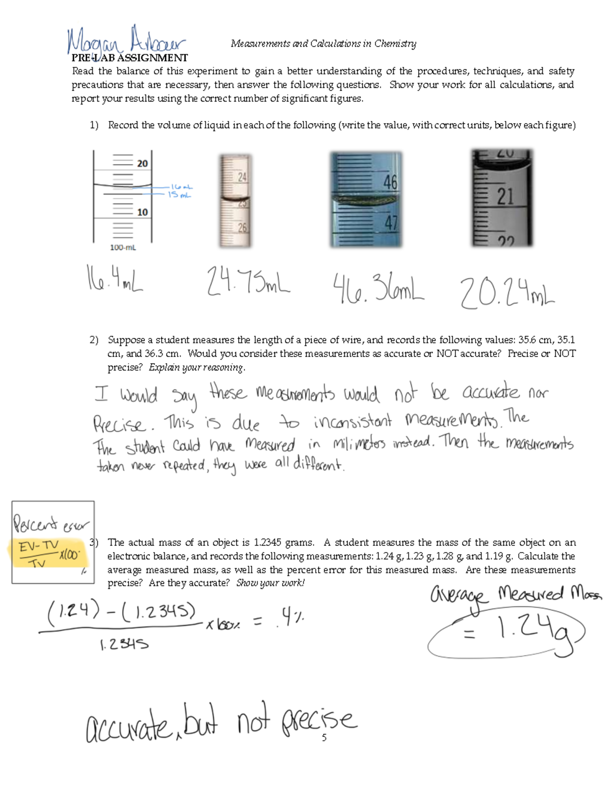 Measurements and Calculations in Chemistry - PRE-LAB ASSIGNMENT Read ...