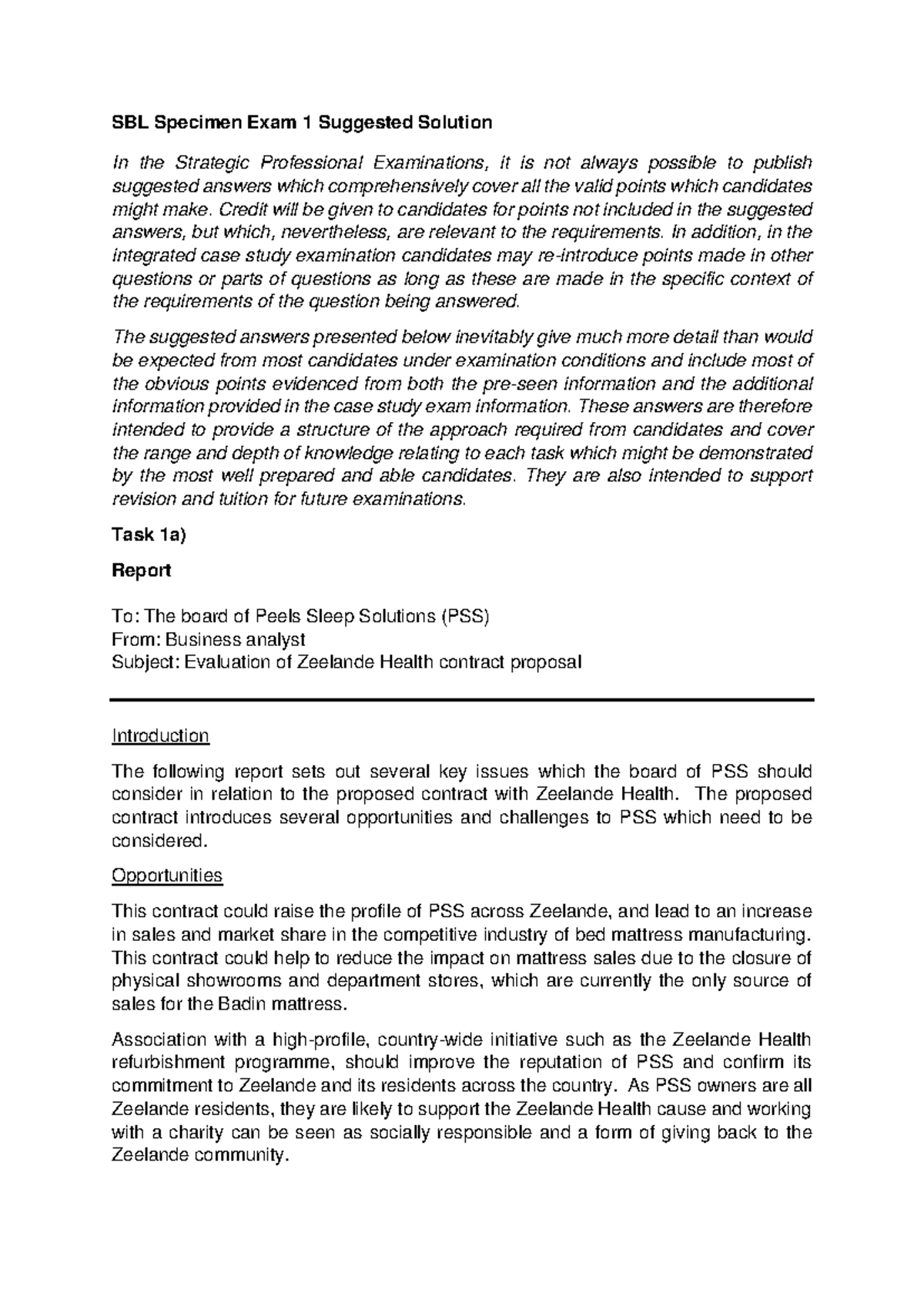 SBL Question 1 - Standard Solution - SBL Specimen Exam 1 Suggested ...