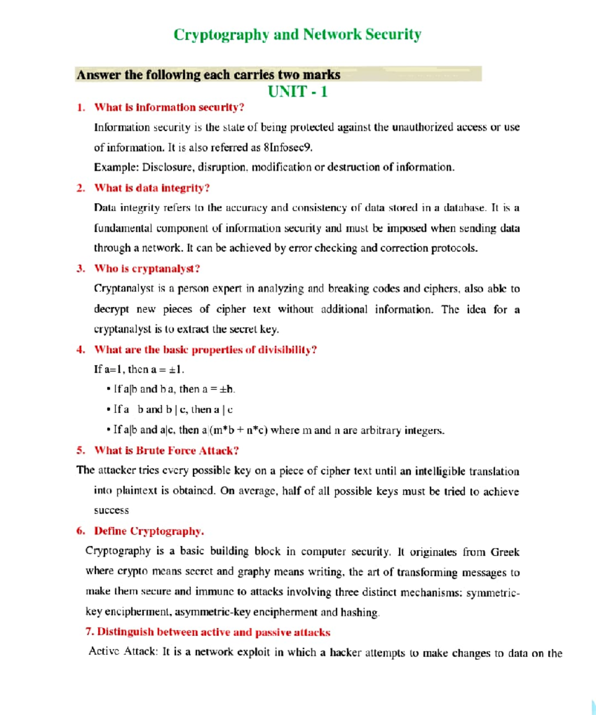 CNS Study Material - Cryptography and Network Security Answer the ...