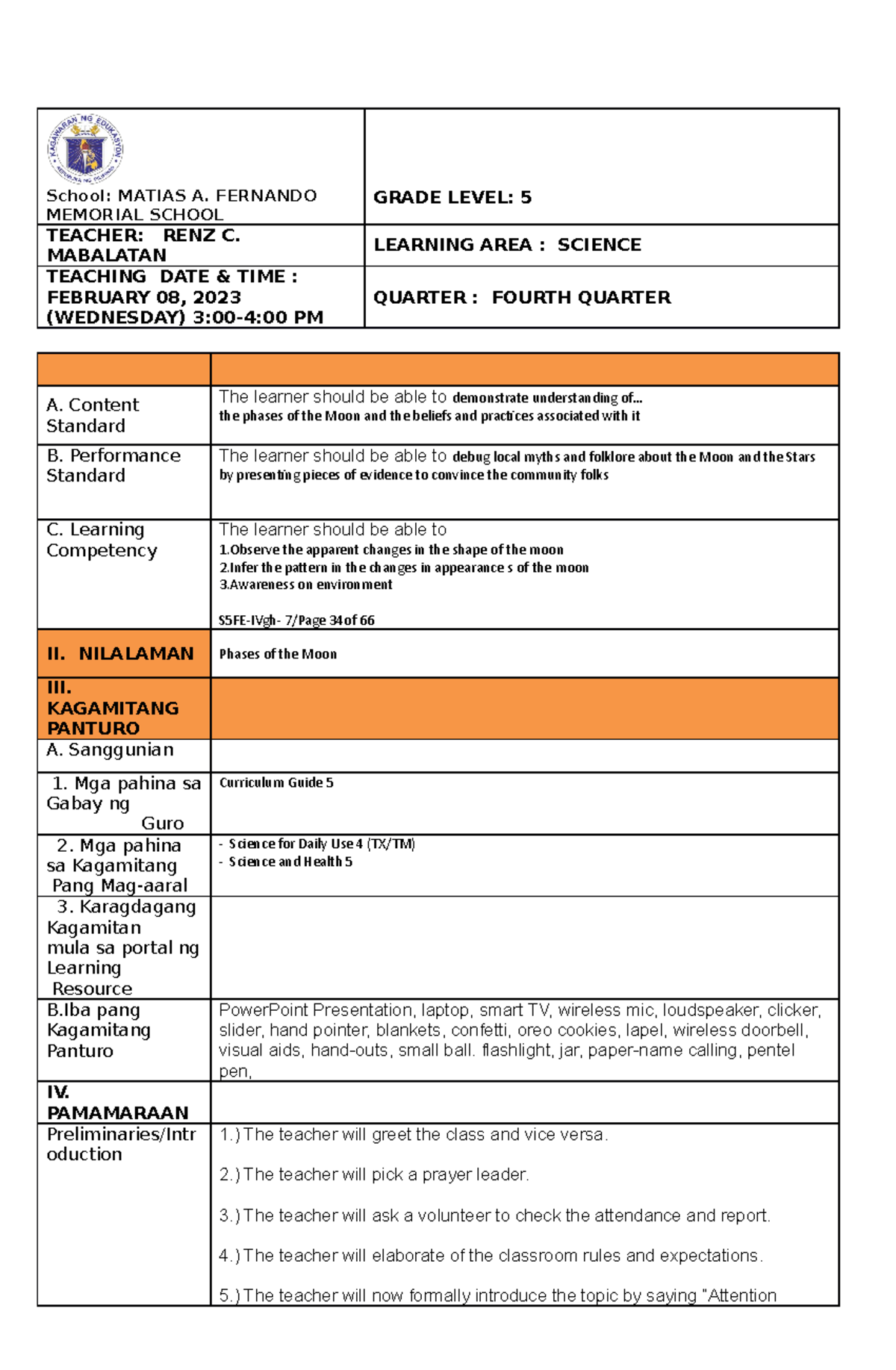 2023 COT Science 5 SUKO - so great - School: MATIAS A. FERNANDO ...