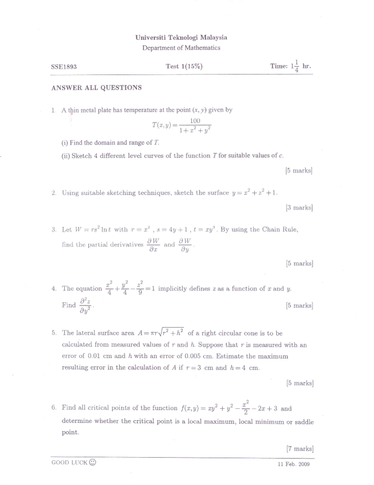 14 Test 1 3 sets - engineering math past year example, exercise ...