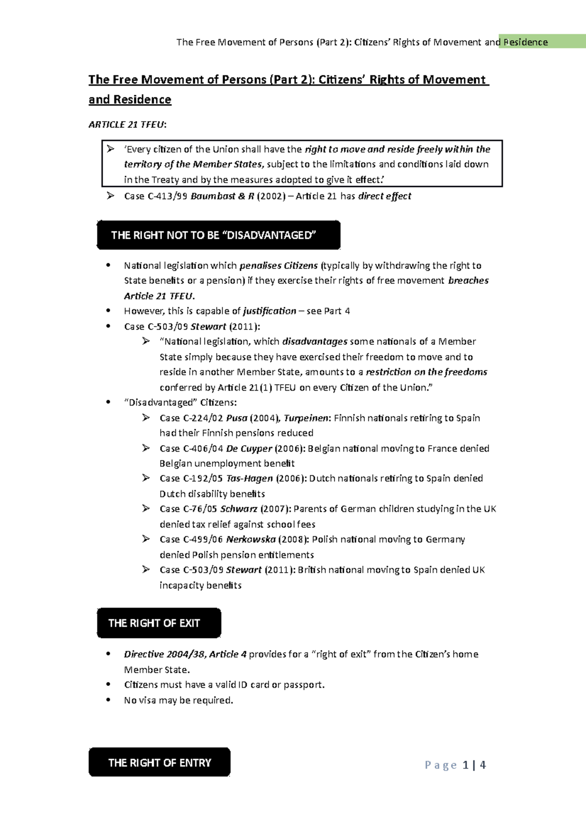 The Free Movement of Persons Part 2 - However, this is capable of ...