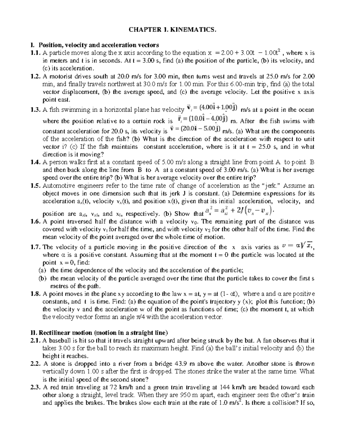Chapter 1- Kinematics - Lecture - CHAPTER 1. KINEMATICS. I. Position ...