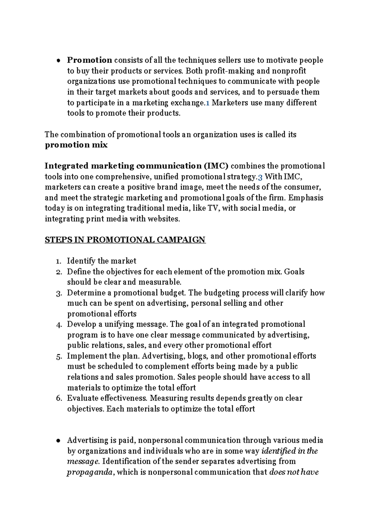 BUSN 101 w9 - busn 101 notes w Eric Rios - Promotion consists of all ...