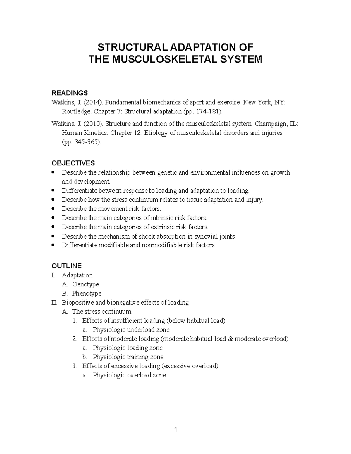 Structural Adaptation lecture outline - STRUCTURAL ADAPTATION OF THE ...