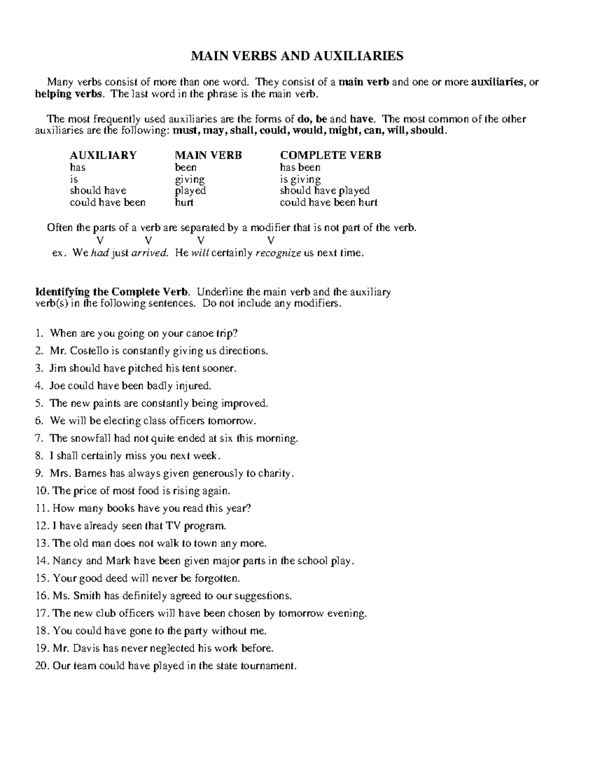 Main Verbs and Auxiliaries - MAIN VERBS AND AUXILIARIES Many verbs ...