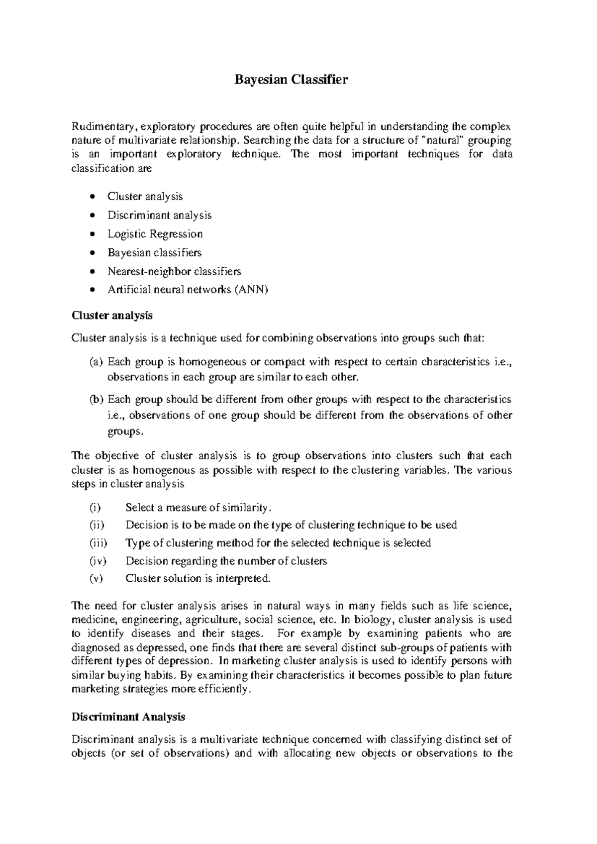 Bayesian Classifier - Rudimentary, exploratory procedures are often ...