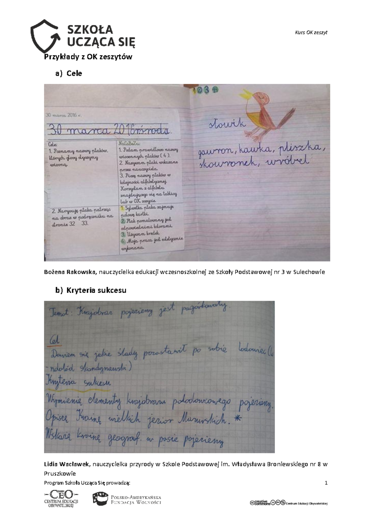 Przyklady z OK zeszytow - Przykłady z OK zeszytów a) Cele Bożena ...