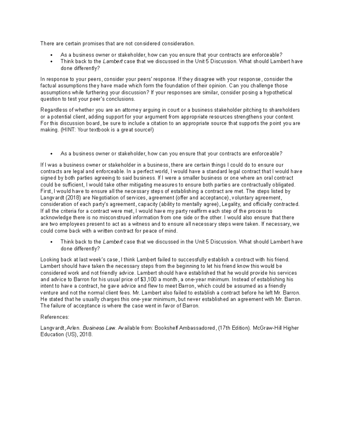 LAW204 34 DB6 - There are certain promises that are not considered consideration. As a business ...