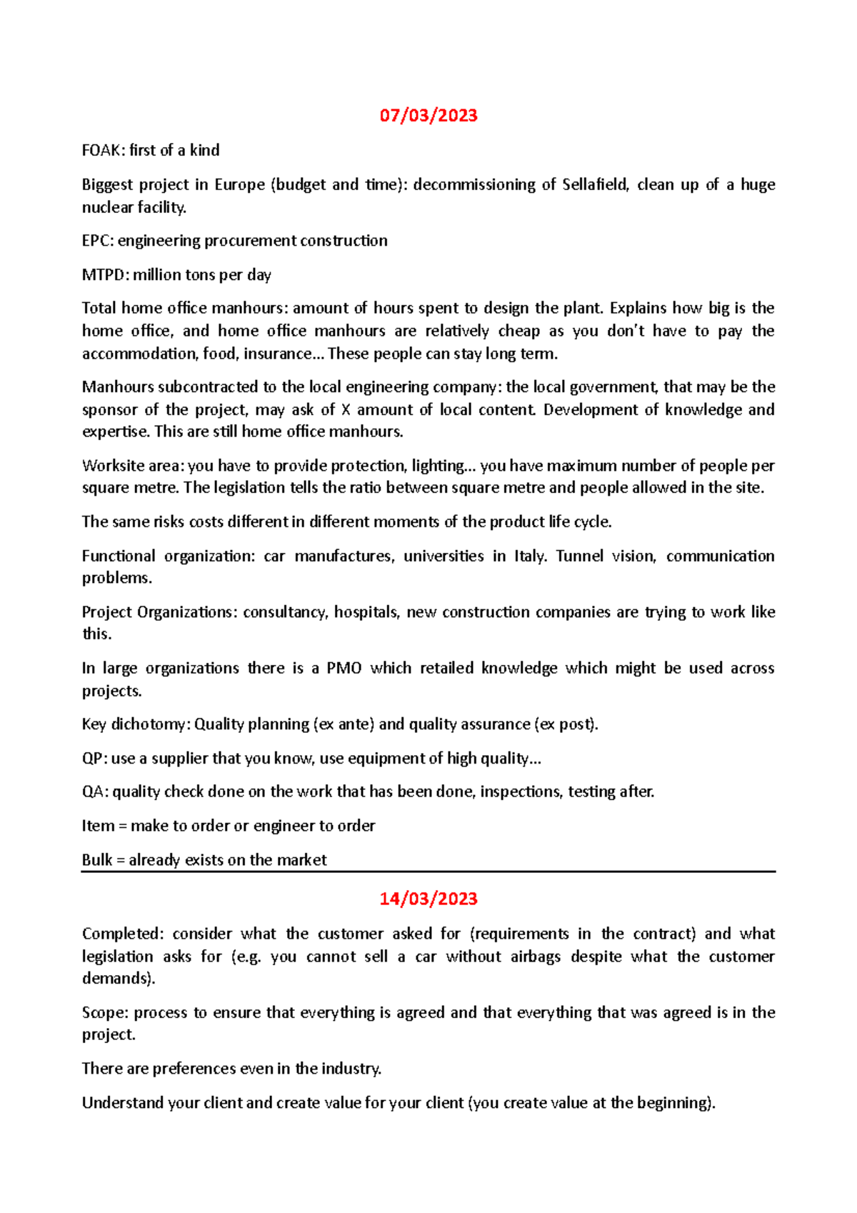 PM 2 lectures - Project life cycle and scope management notes - 07/03 ...
