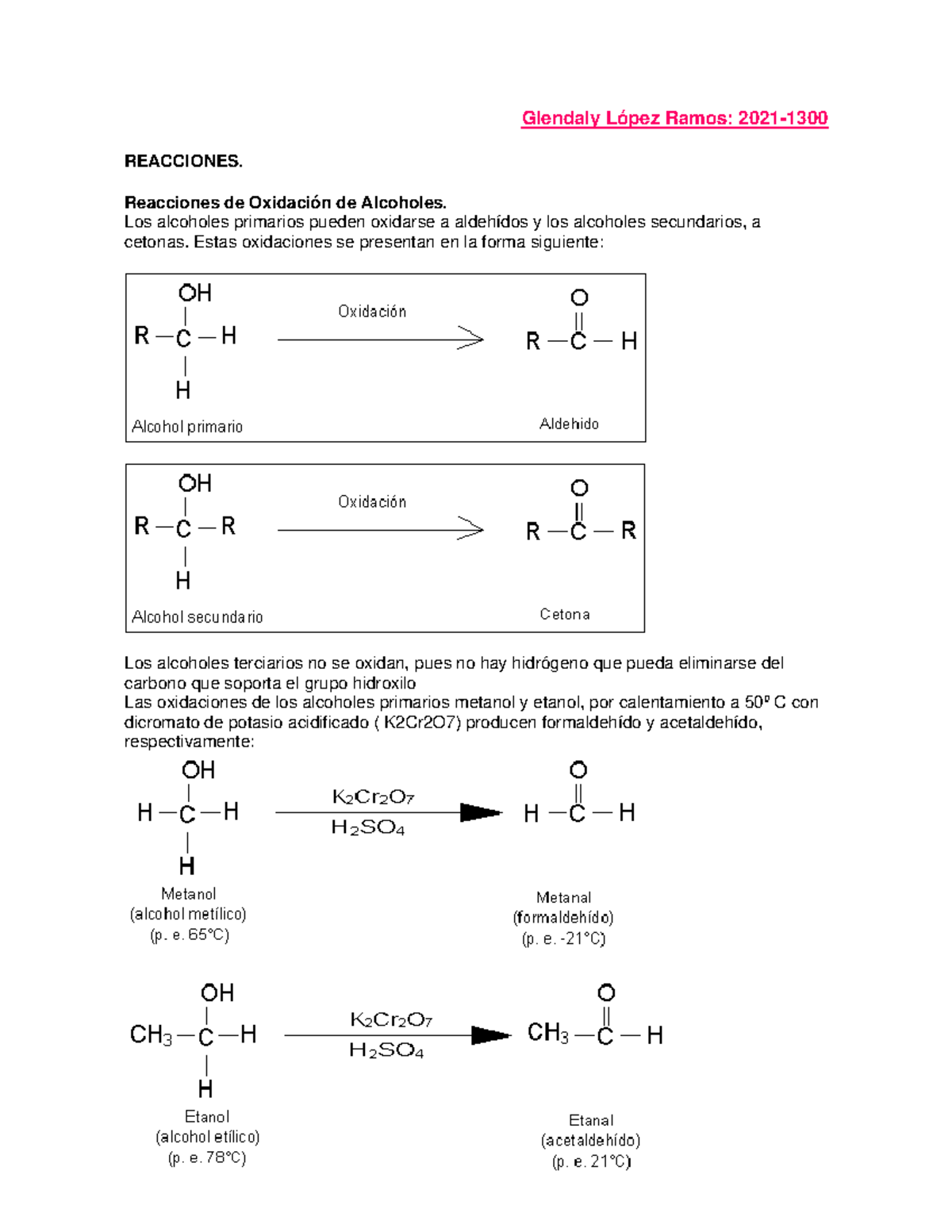 Quimica organica tarea de glen - Glendaly López Ramos: 2021- 1300 ...