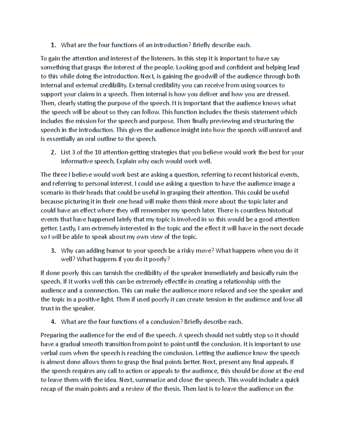 Chapter 9 assignment - What are the four functions of an introduction? Briefly describe each. To ...