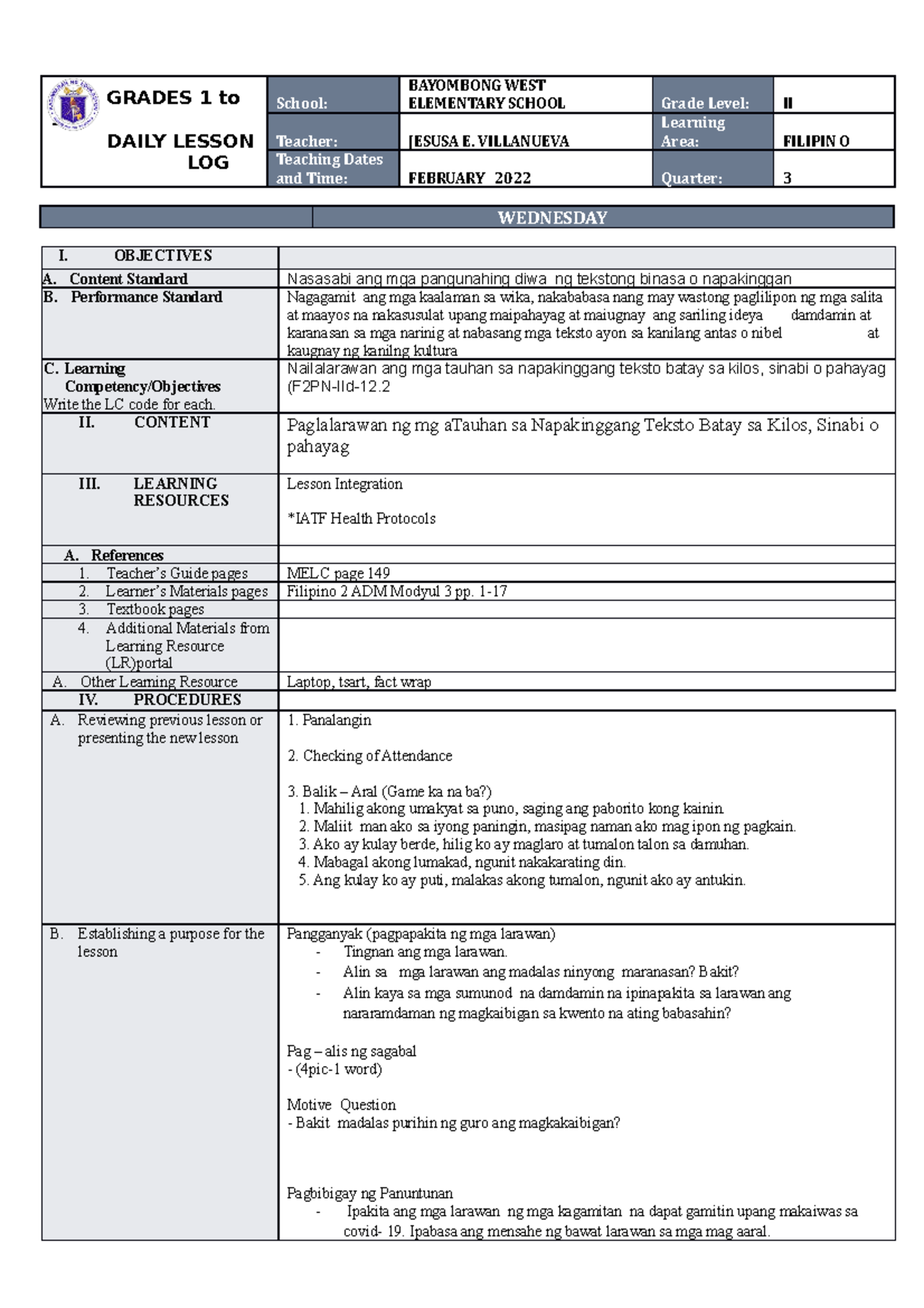 Suzette-dlp CO 1 - beed gen ed - GRADES 1 to 12 DAILY LESSON LOG School ...