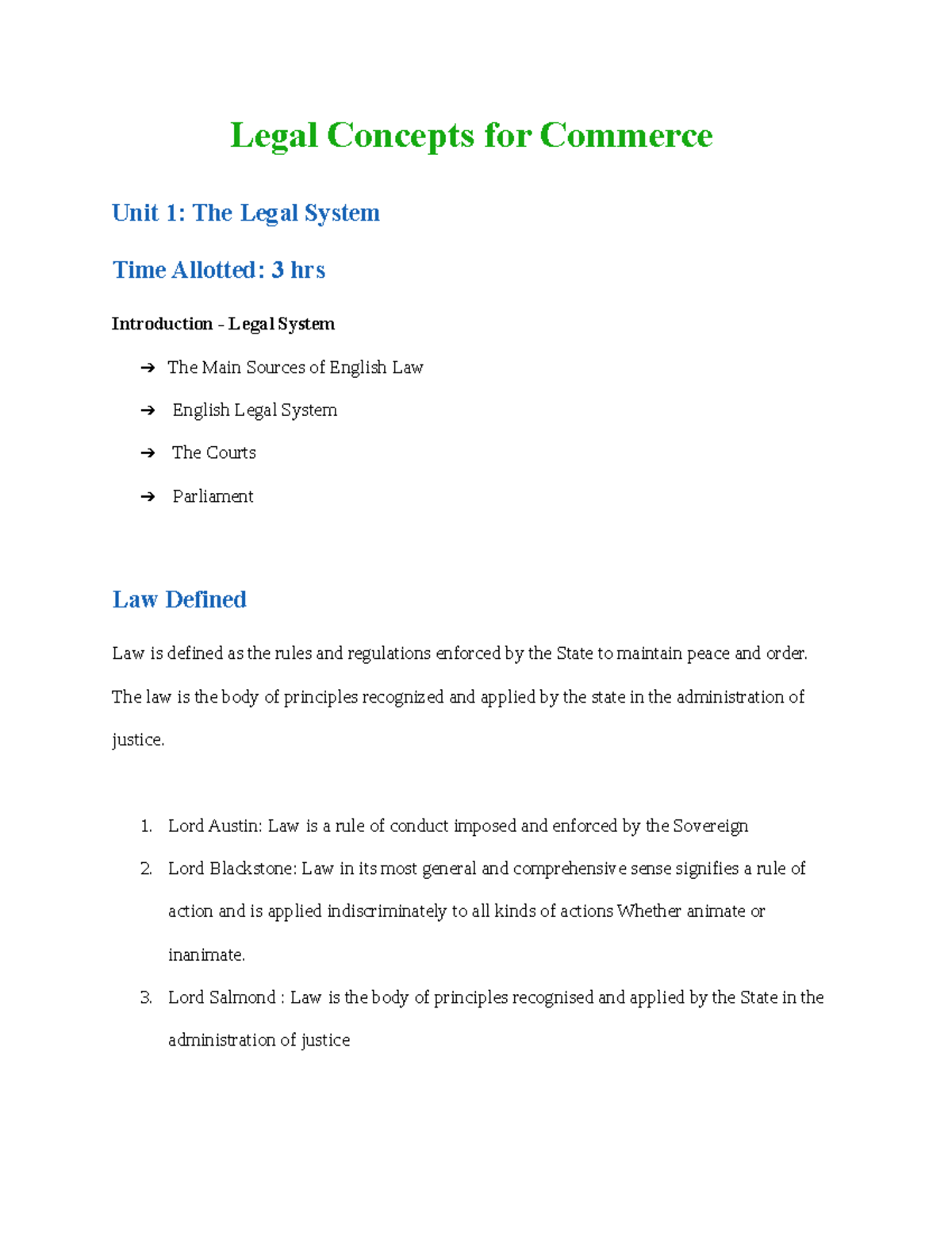 Legal Concepts for Commerce Study Guide - Legal Concepts for Commerce ...
