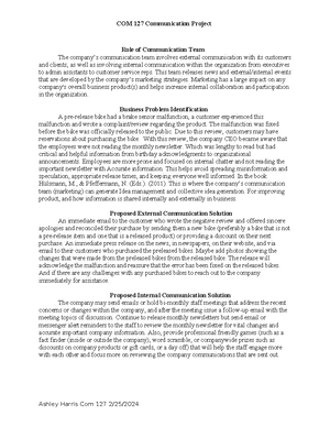 COM 127 Business Communication Scenario - Stephanie Clark Southern New ...