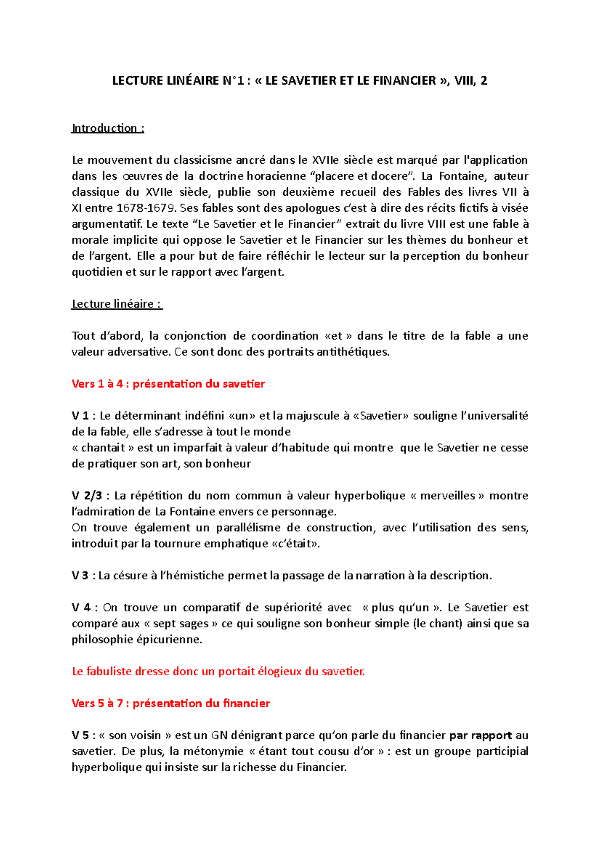 Lecture Linéaire 1 - This is a complete course on "Le Savetier et le ...