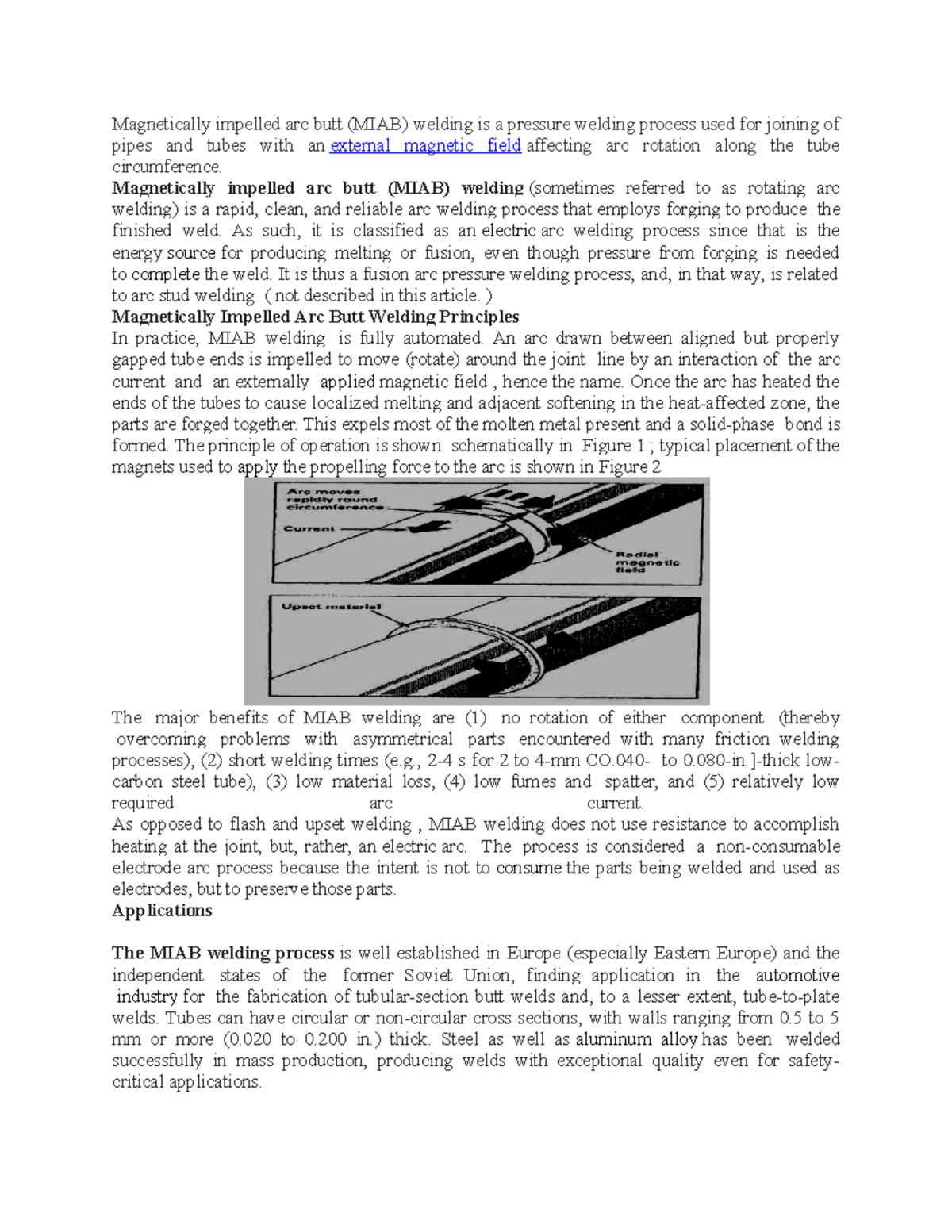 Magnetically impelled arc butt - Magnetically impelled arc butt (MIAB ...