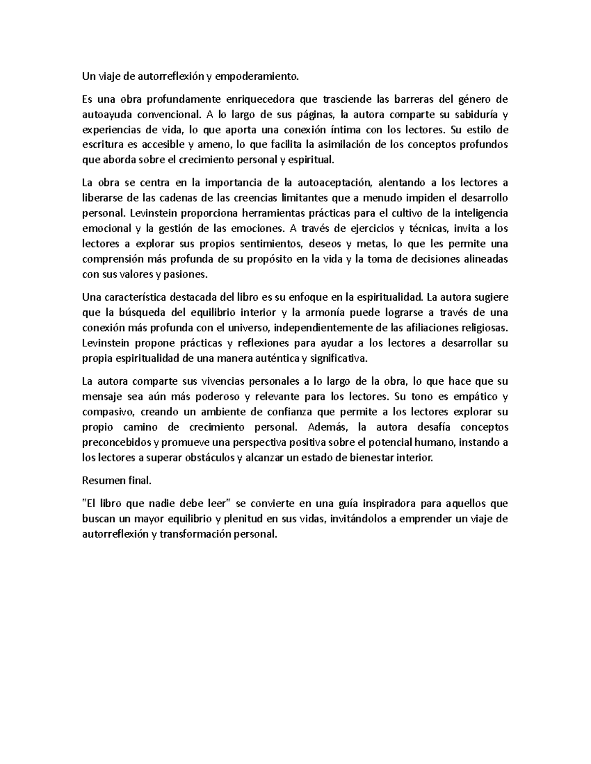 Un viaje de autorreflexión y empoderamiento - Es una obra profundamente ...
