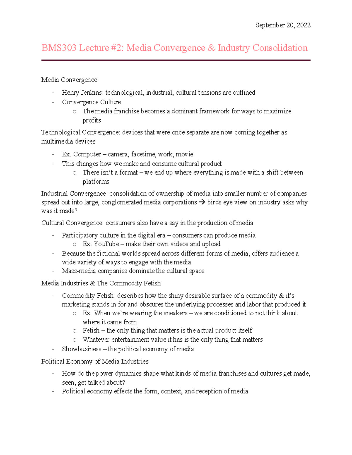 Lecture 2 - September 20, 2022 BMS303 Lecture #2: Media Convergence ...