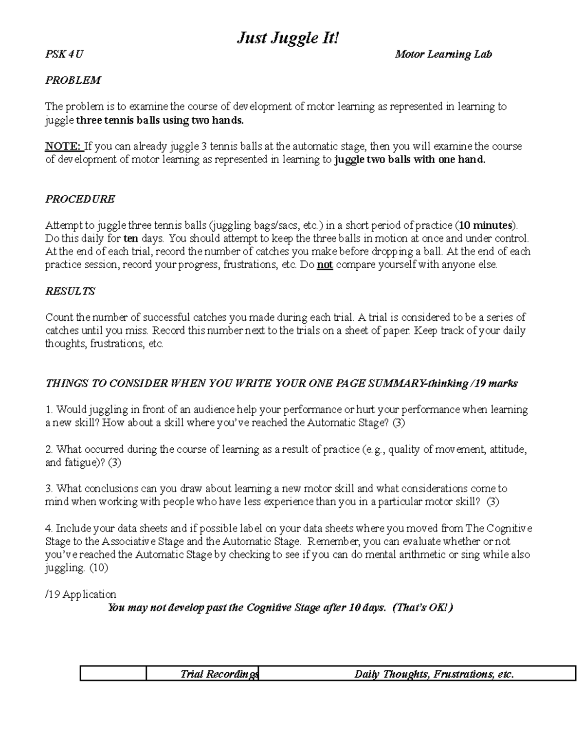 Motor Learning Lab - ..,. - Just Juggle It! PSK 4U Motor Learning Lab ...
