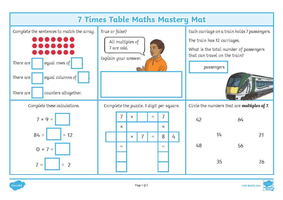 7 Times Table Maths Mastery Mat - There are equal rows of. There are ...