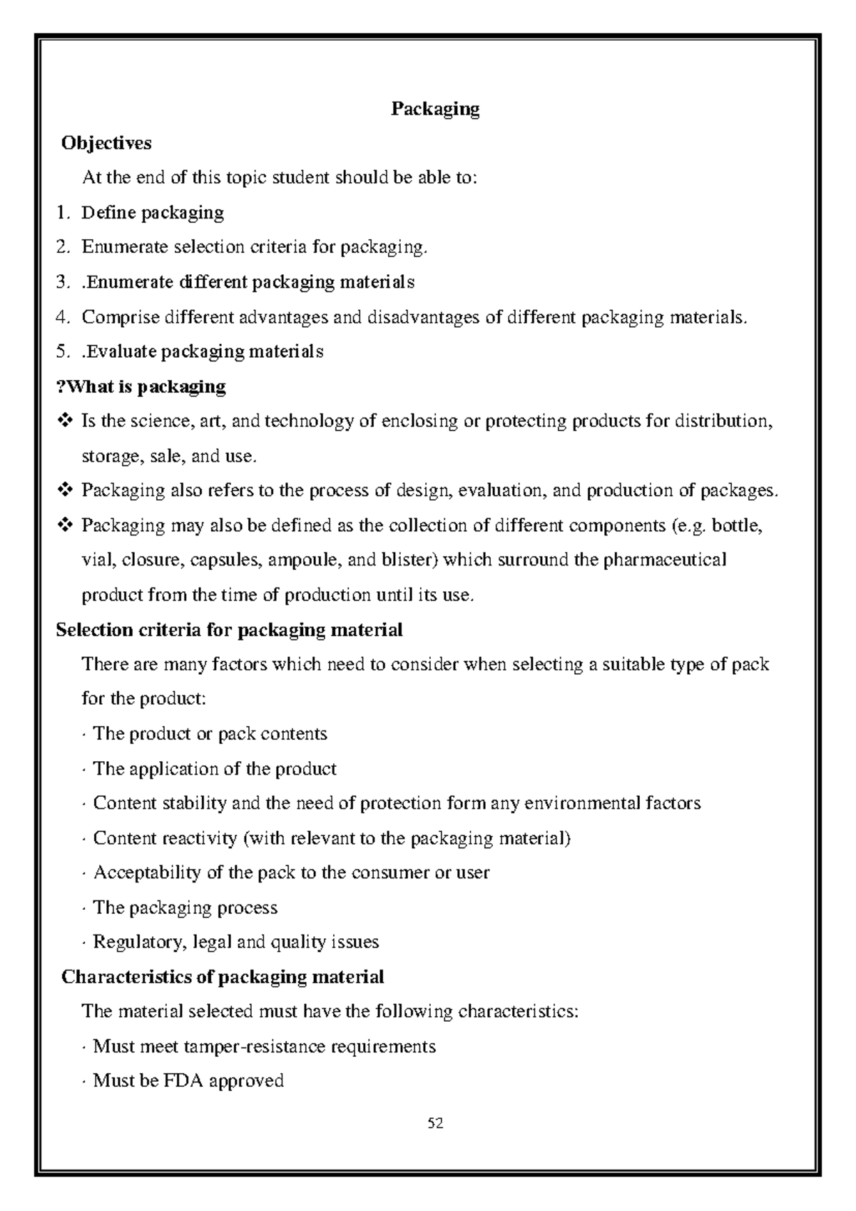 Packaging - Pharmaceutical technology - Packaging Objectives At the end ...