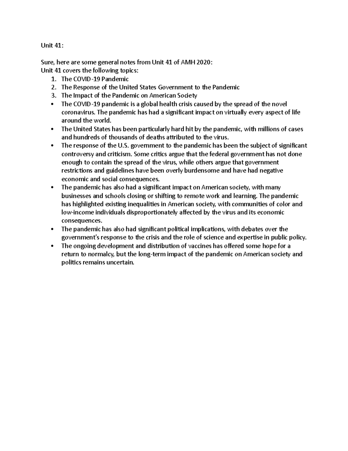 Unit 41 Notes AMH - Unit 41: Sure, here are some general notes from ...