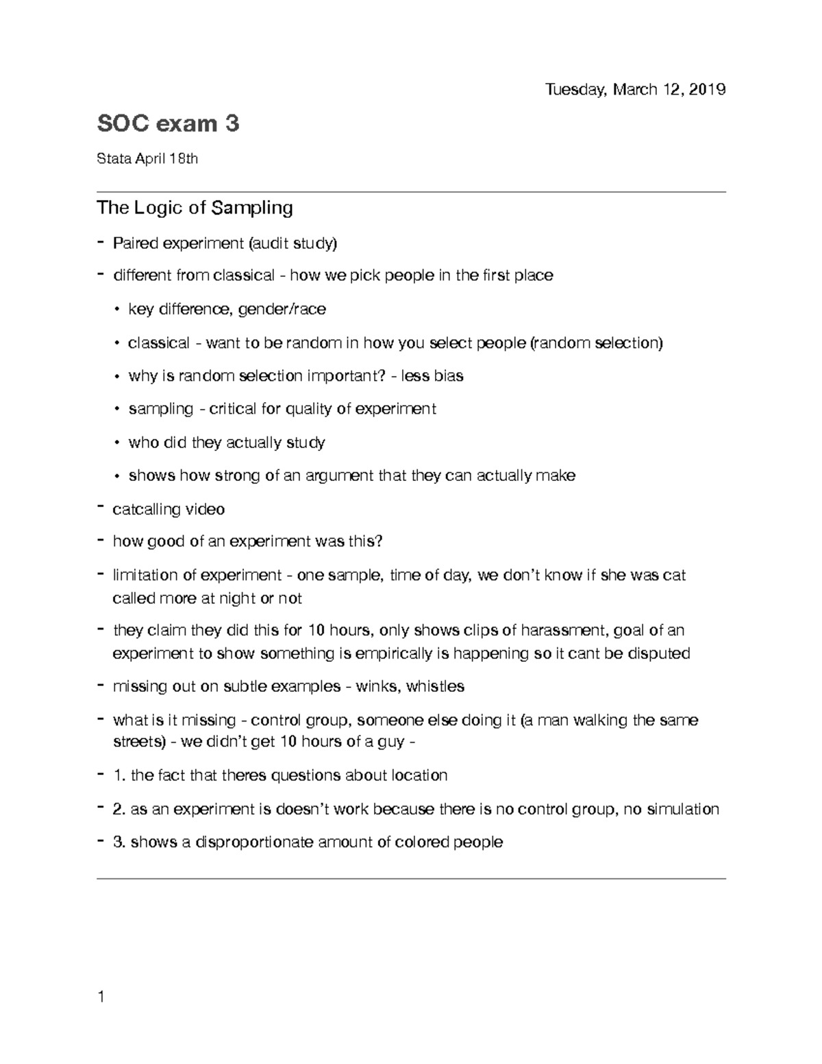 SOC EXAM 3 - Lecture Notes - SOC exam 3 Stata April 18th The Logic of ...