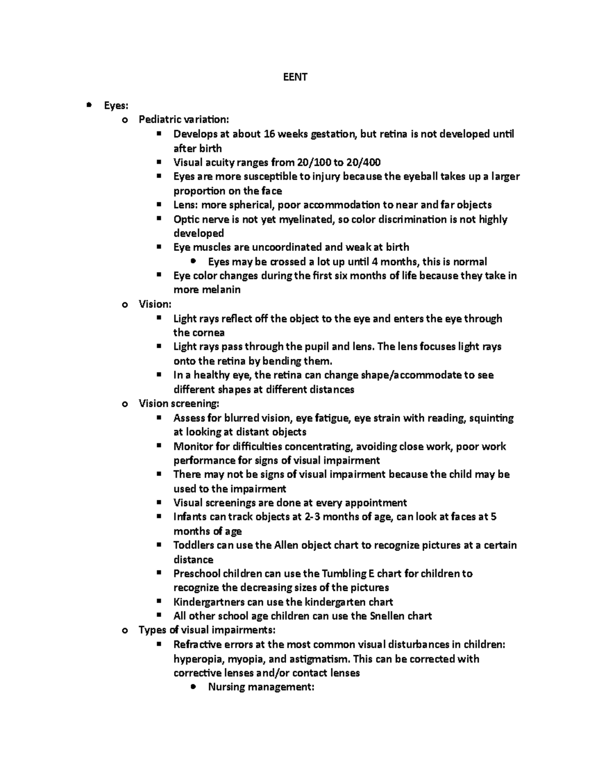 Pediatric nursing EENT lecture notes - EENT Eyes: o Pediatric variation ...