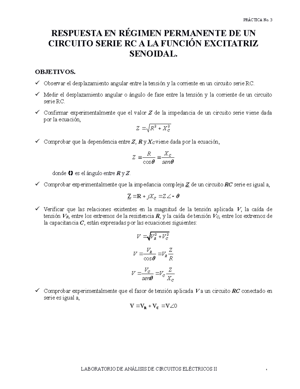 P3 Respuesta EN Regimen Permanente DE UN Circuito Serie RC A - RESPUESTA EN RÉGIMEN PERMANENTE ...