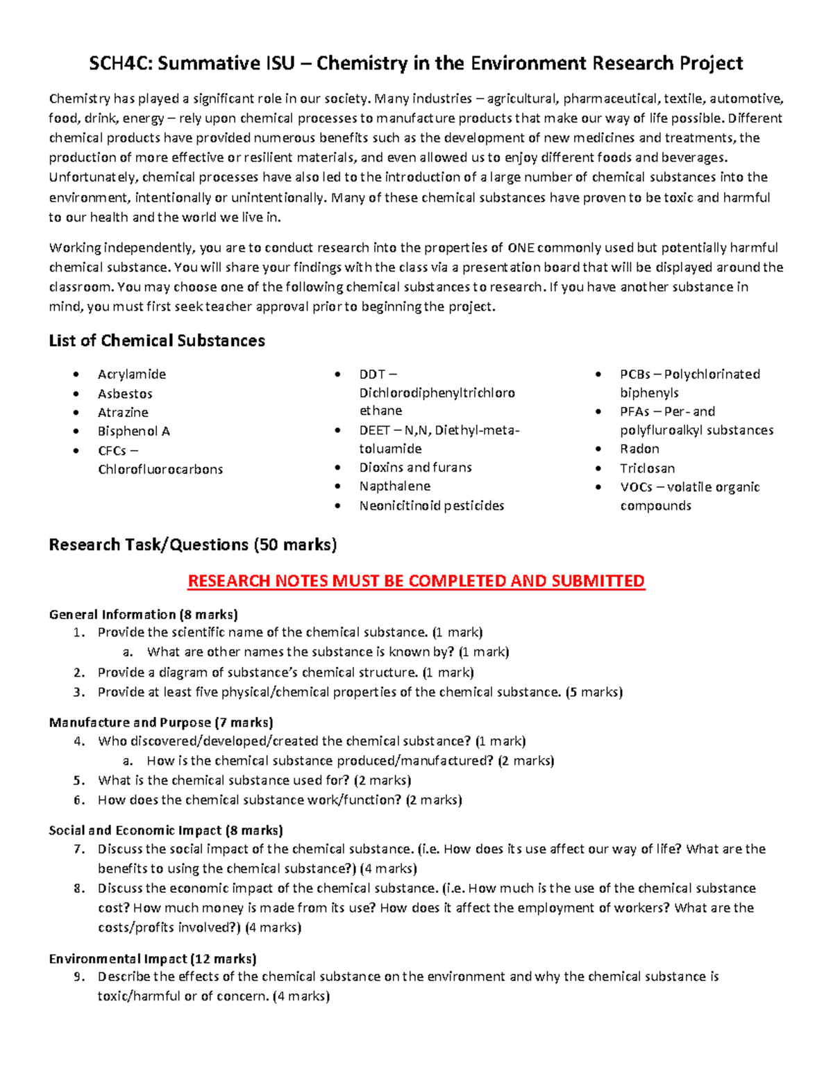 SCH4C1 - ISU Research Project - SCH4C: Summative ISU – Chemistry in the ...