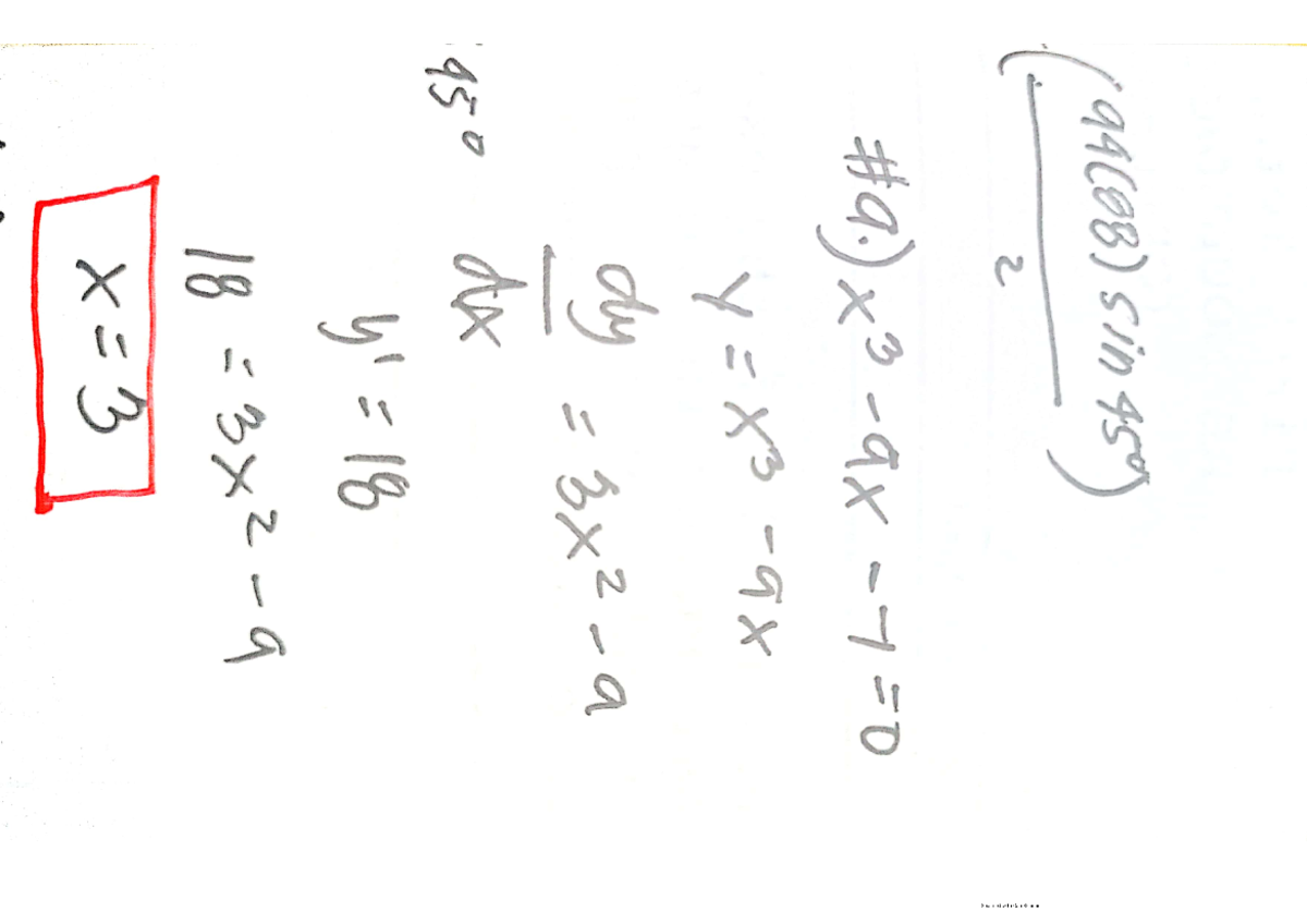 33 - MATHEMATICS - BS in Civil Engineering - 94(08) sin gsg 2 #9.)x3-ax 57=0 Y=X3 -9x dy 950 da ...