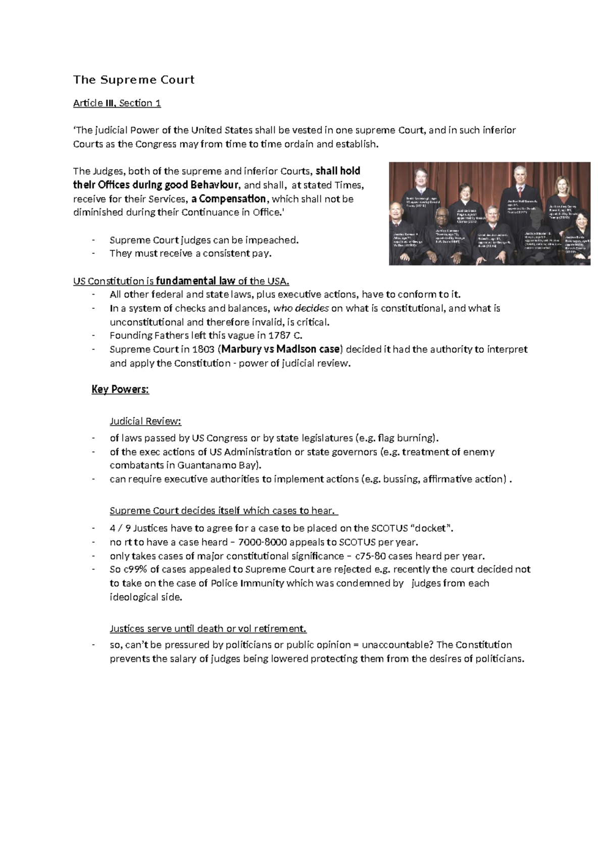 The Supreme Court - The Supreme Court Article III, Section 1 ‘The ...