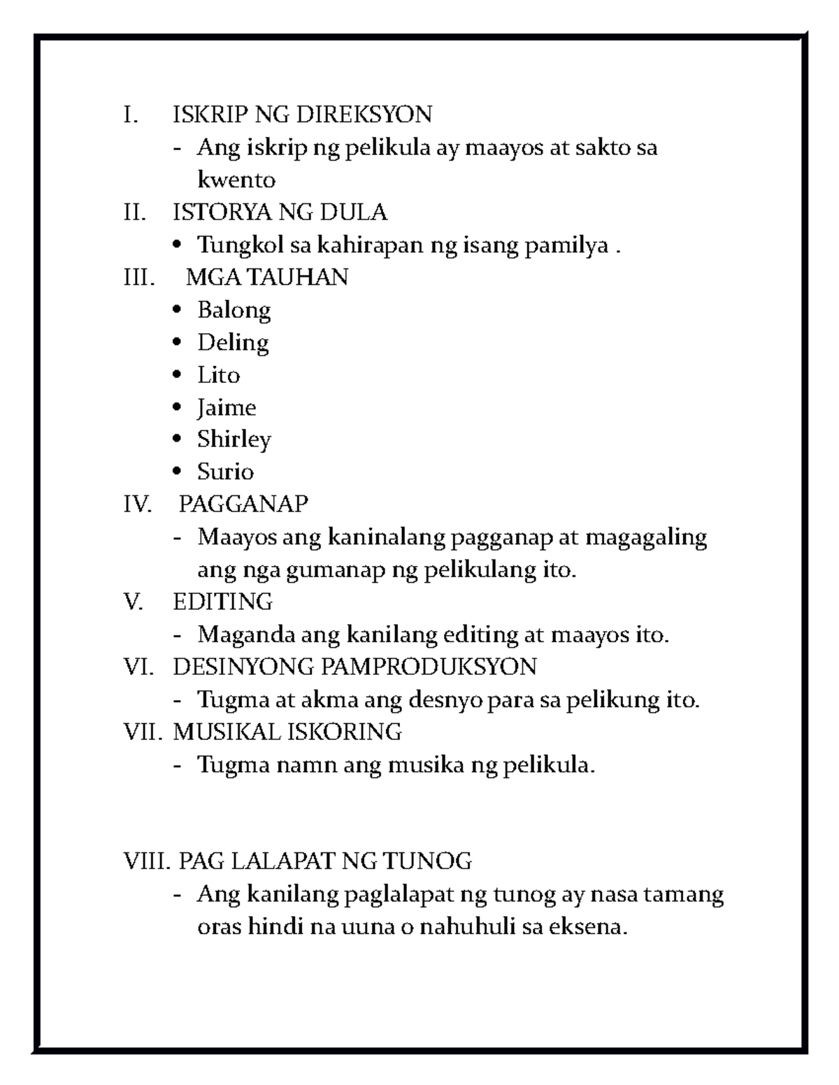 Iskrip NG Direksyon - essay - I. ISKRIP NG DIREKSYON - Ang iskrip ng ...