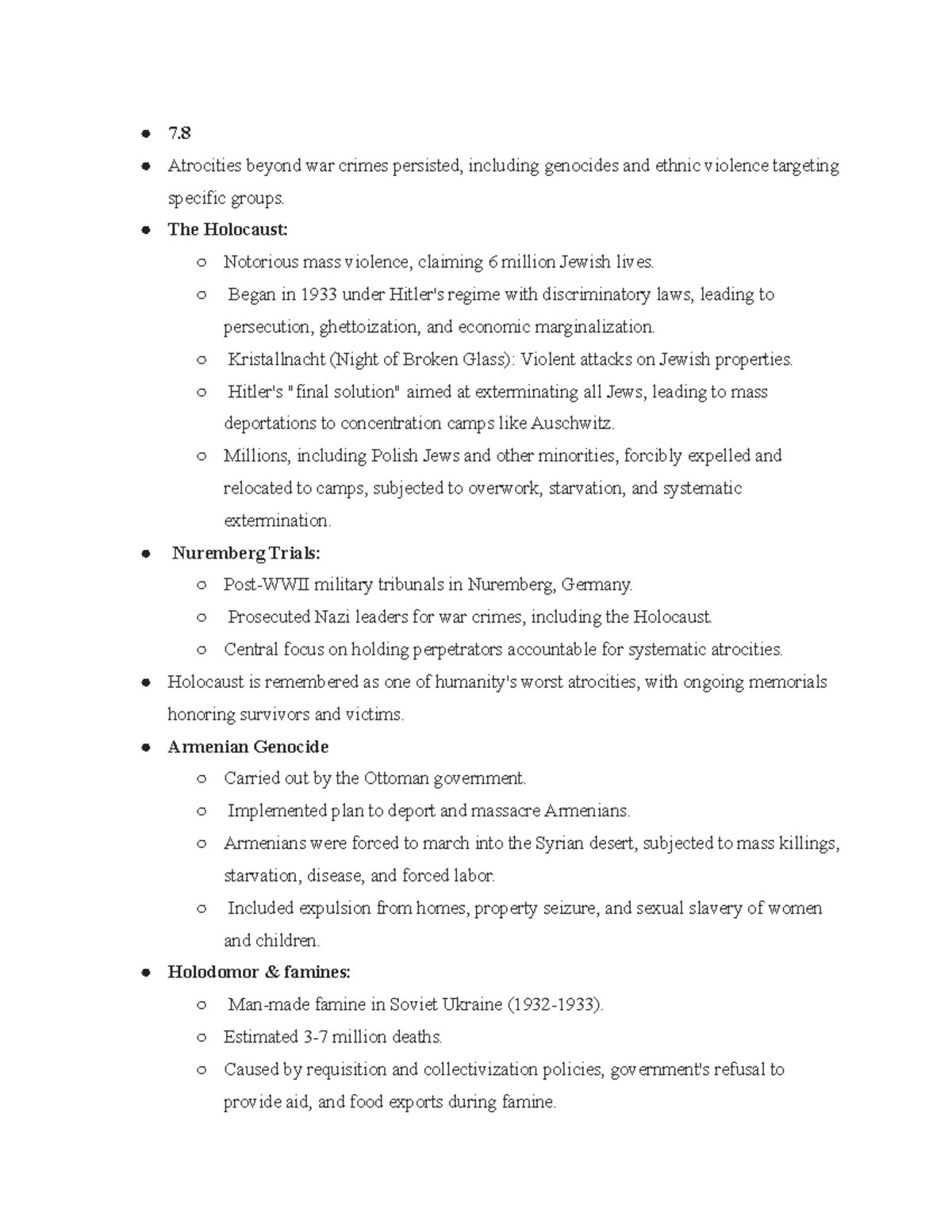 unit 7.8 and 7.8 ap world history study outline (holocaust ...