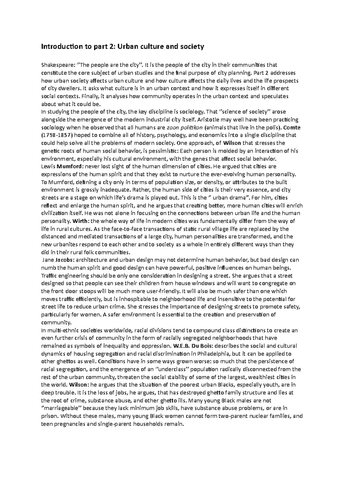 Summary The City Reader - chapter introductions - Introduction to part ...