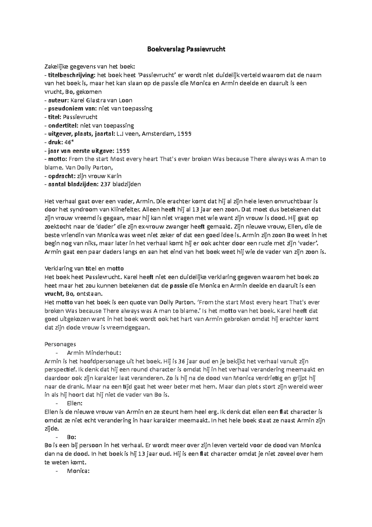 Boekverslag Passievrucht - Boekverslag Passievrucht Zakelijke gegevens ...