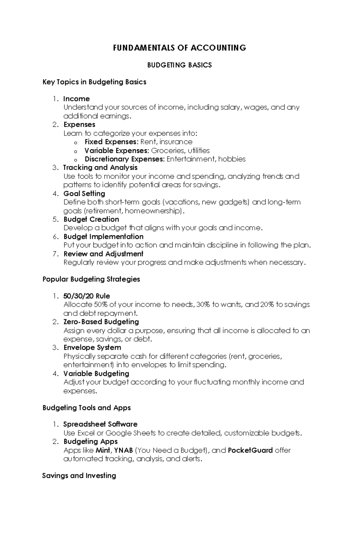 Group 1- Budgeting Basics - FUNDAMENTALS OF ACCOUNTING BUDGETING BASICS ...