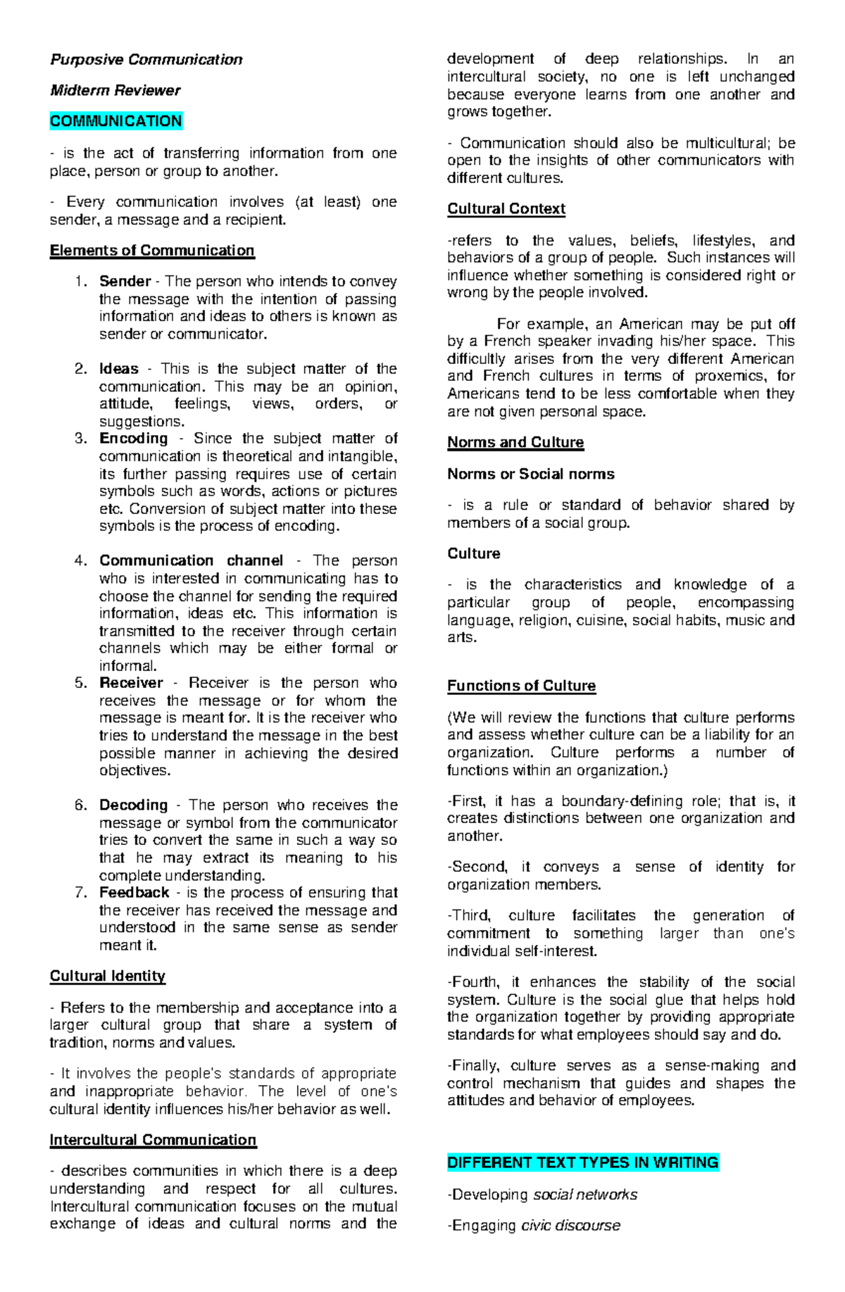 Purposive Communication Reviewer - Purposive Communication Midterm ...
