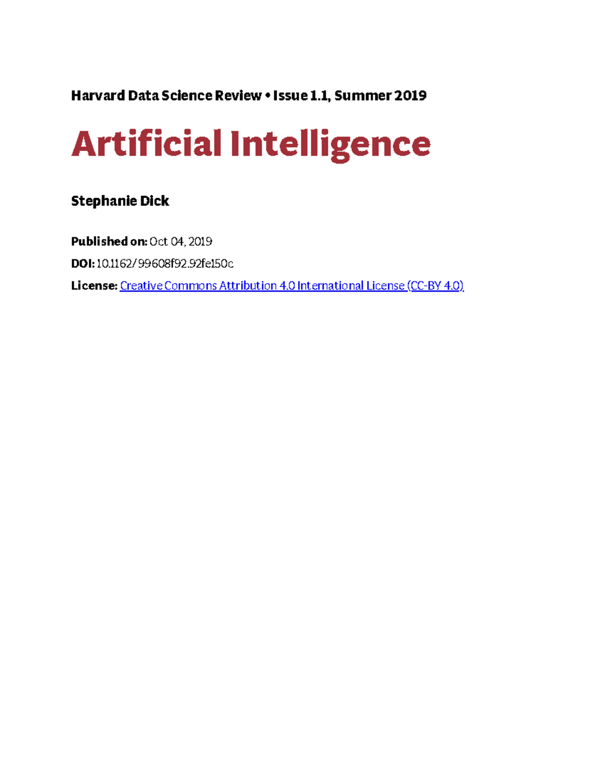 Artificial Intelligence - Harvard Data Science Review • Issue 1, Summer ...
