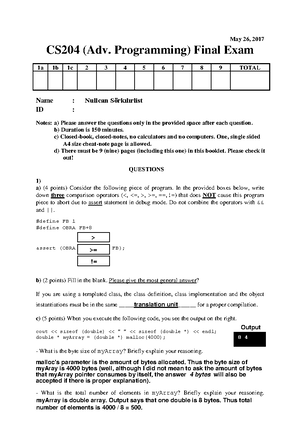 Syllabus CS204 spring 2023 - CS 204 – Advanced Programming – Spring 2023 3 credits Prerequisite ...