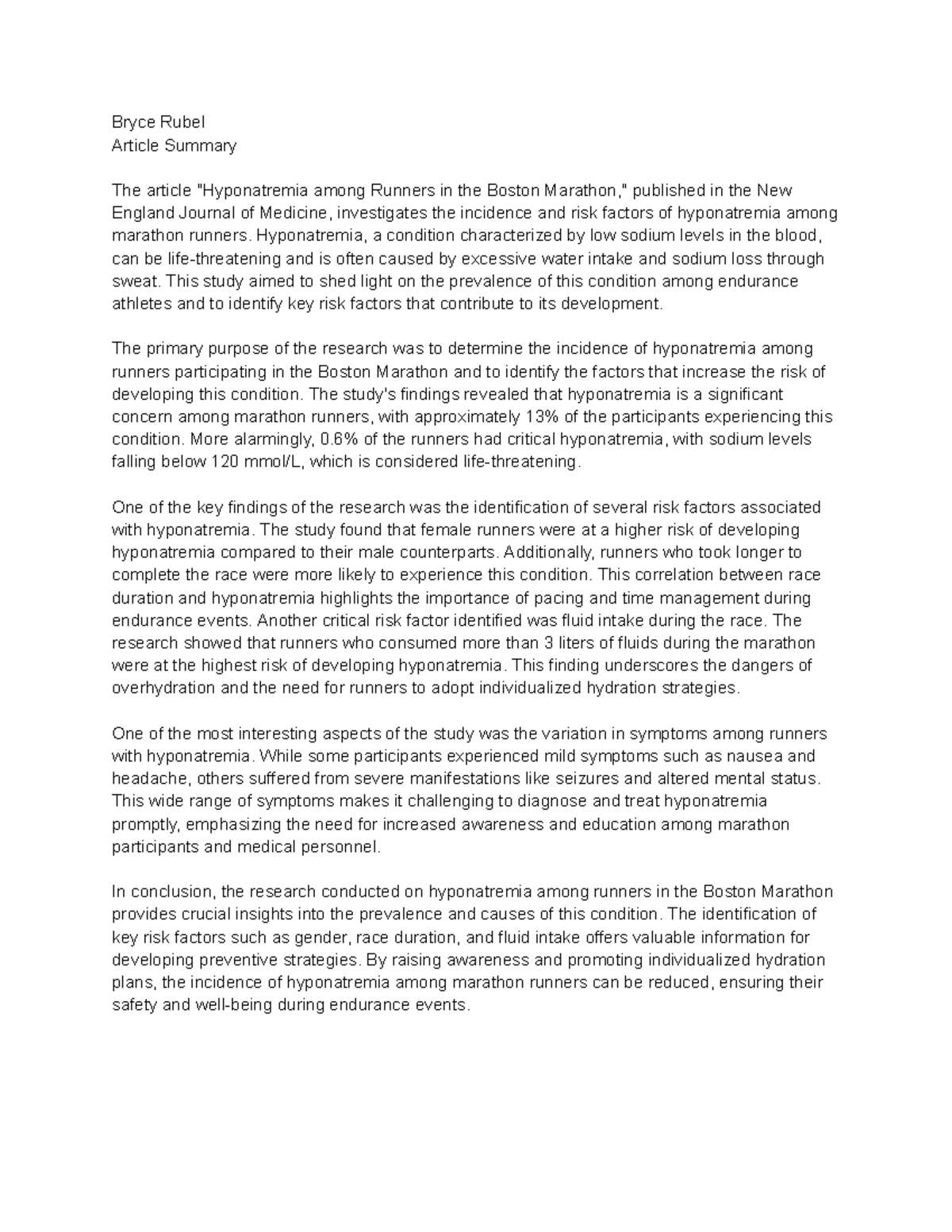 Boston Marathon Article Summary - Bryce Rubel Article Summary The ...