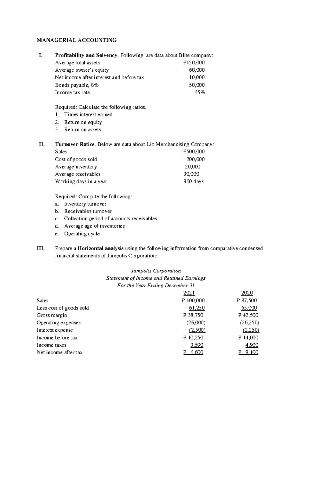 2-Managerial-Accounting - MANAGERIAL ACCOUNTING I. Profitability and ...