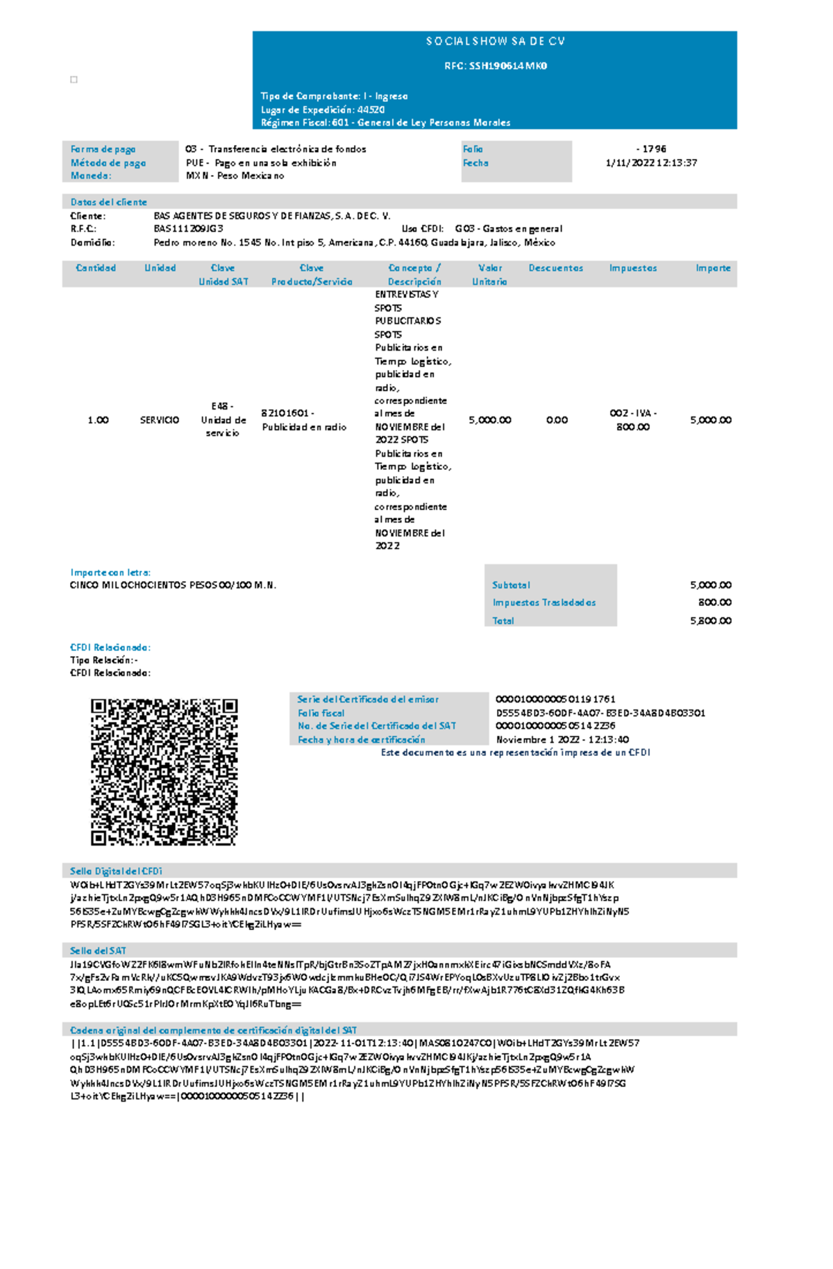 F0000001796 - Un documento gratis - SOCIAL SHOW SA DE CV RFC ...