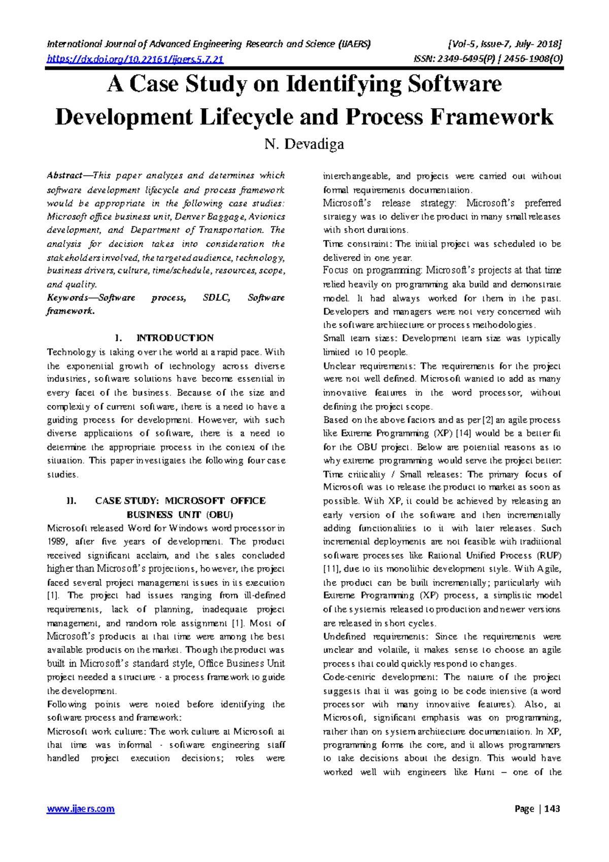 A Case Study on Identifying SDLC and Process Framework - dx.doi/10. ...