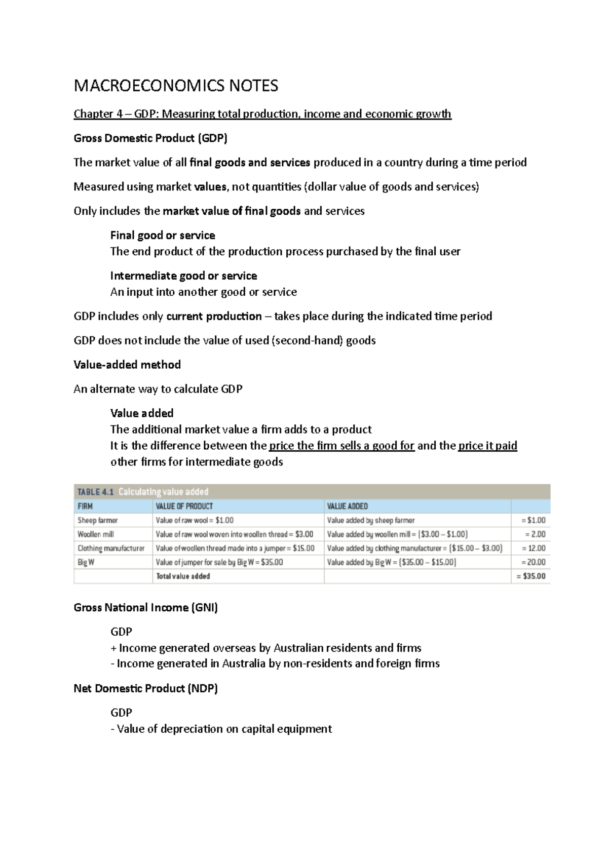 Macroeconomics Notes ECF1200 - MACROECONOMICS NOTES Chapter 4 – GDP ...