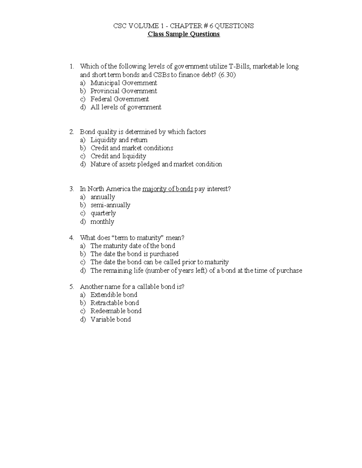 Csc I Fina 739 Class Exercise Chapter 6 Class Sample Questions And Answers Class Sample