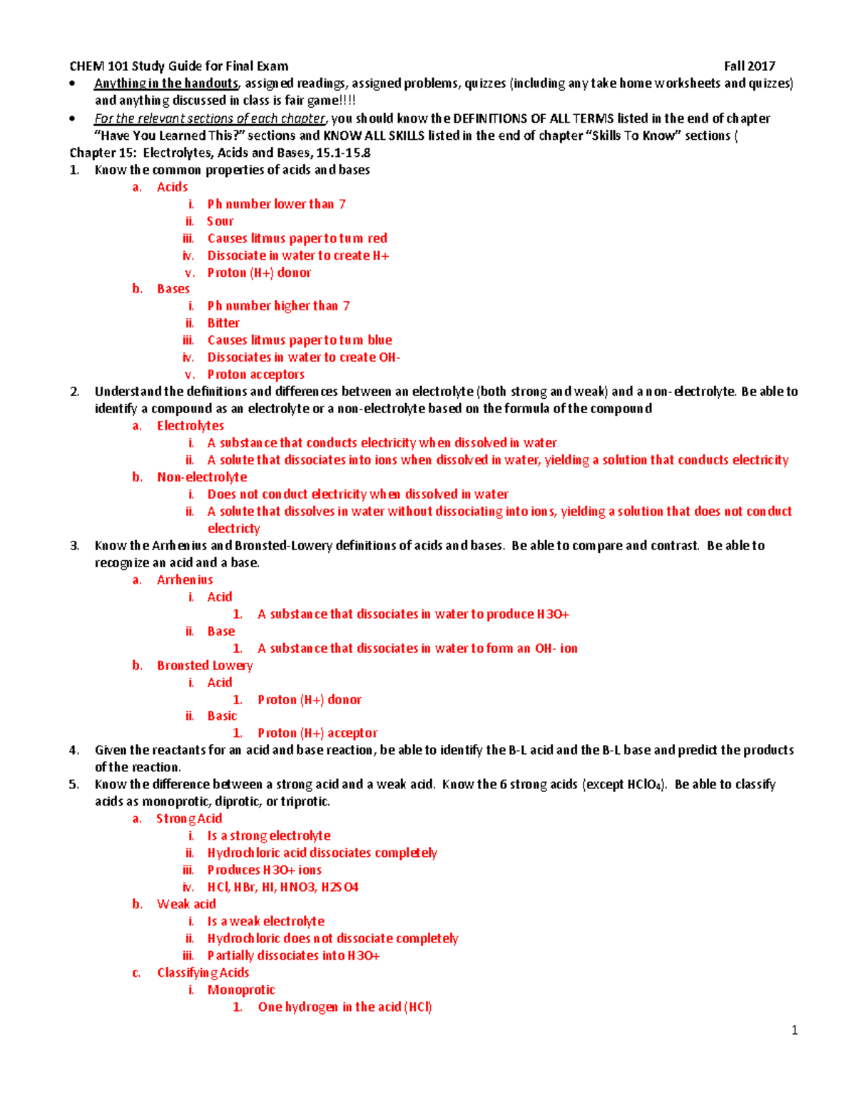 Chem101 Final Exam Study Guide FA18 - CHEM 101 Study Guide for Final ...
