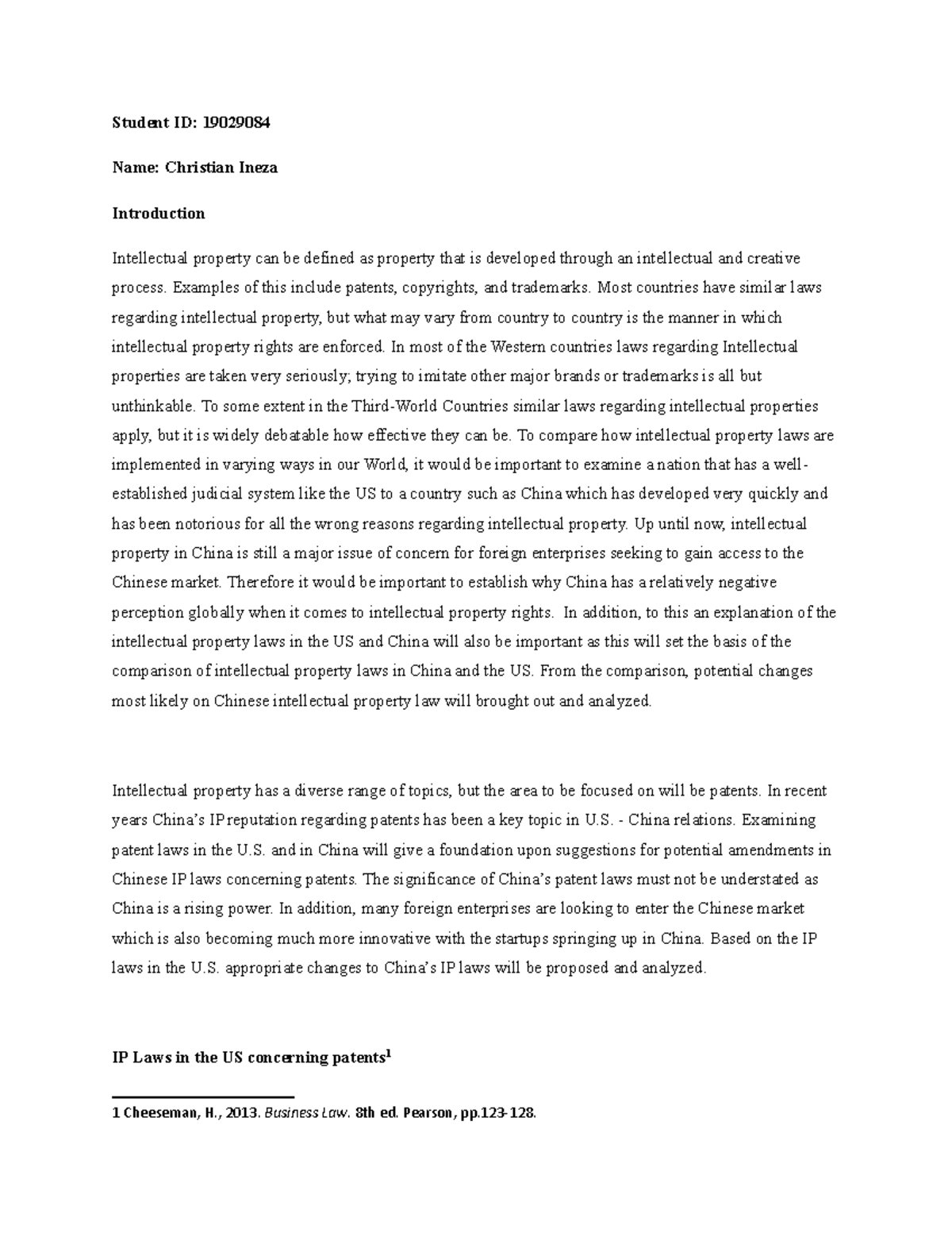 Business Law(Final Paper)No - Student ID: 19029084 Name: Christian ...