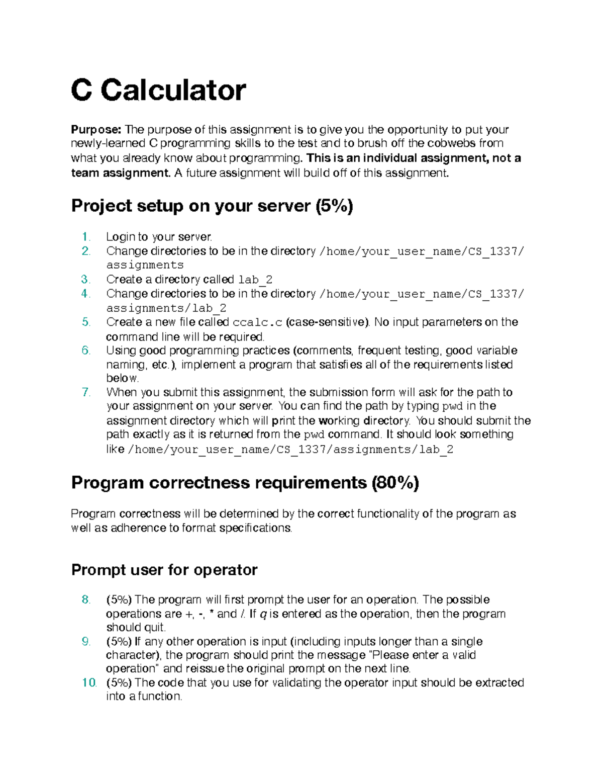 C calculator - 1337 - C Calculator Purpose: The purpose of this ...